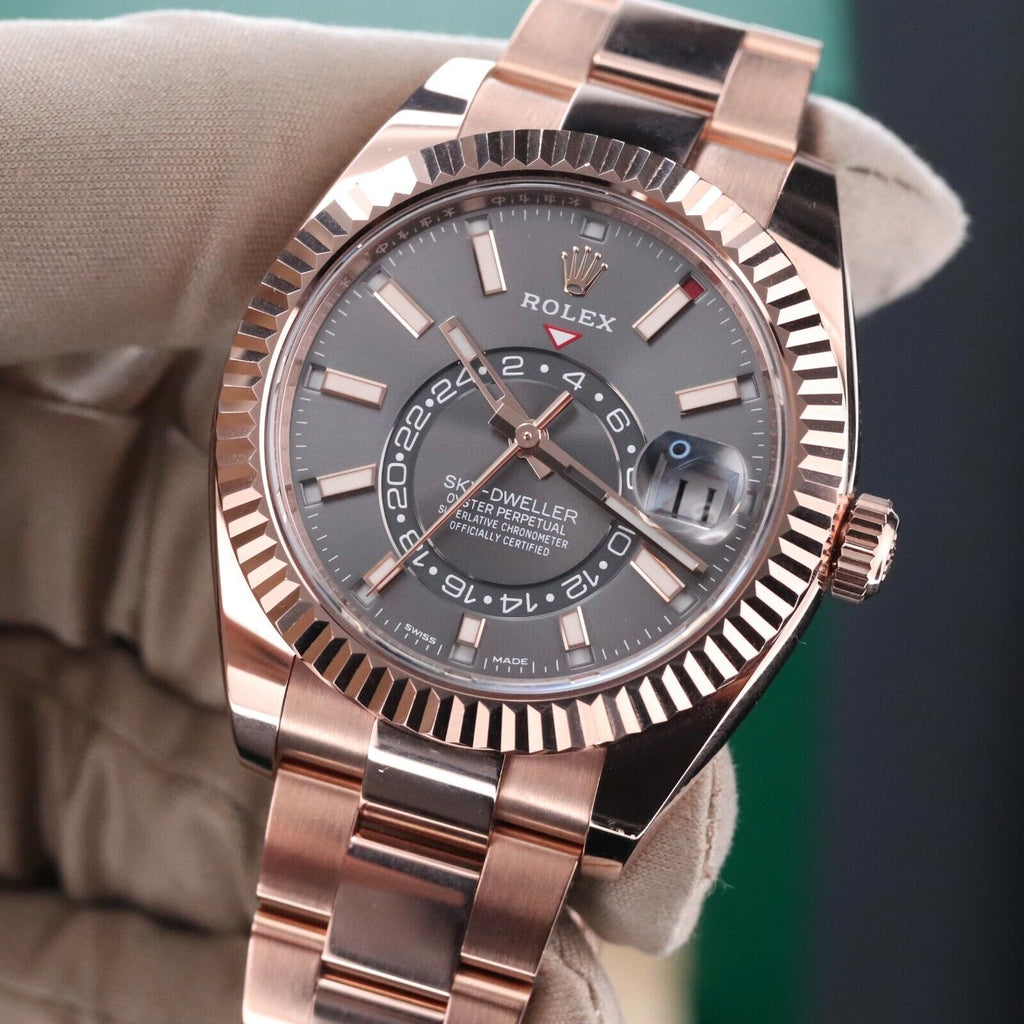 Rolex Sky-Dweller 42mm Rose Gold Rhodium Oyster Fluted 326935 ...
